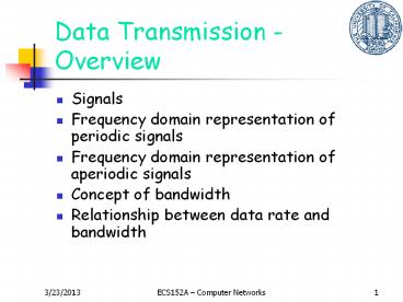PPT – Data Transmission - Overview PowerPoint presentation | free to ...