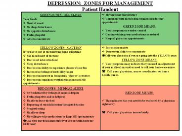 DEPRESSION: ZONES FOR MANAGEMENT Patient Handout presentation | free to ...