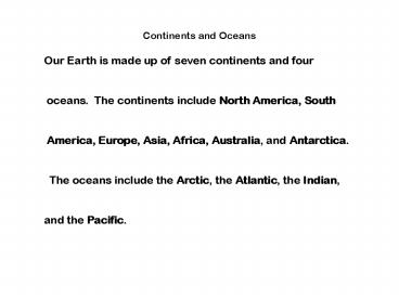 Continents and Oceans presentation | free to view