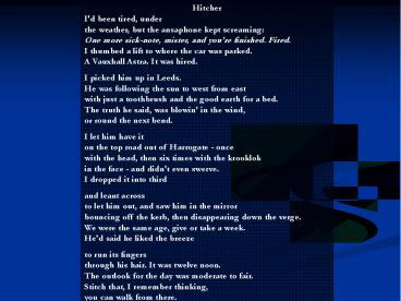 Hitcher By Simon Armitage presentation | free to download