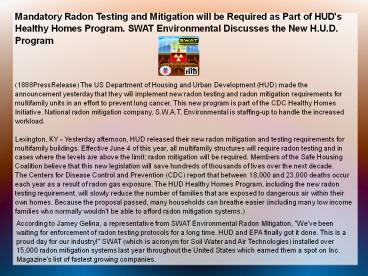 Mandatory Radon Testing and Mitigation will be Required as Part of HUD ...