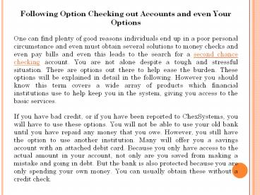 PPT – second chance checking PowerPoint presentation | free to download ...