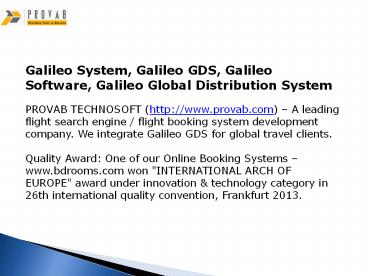 Galileo System, Galileo GDS, Galileo Software, Galileo Global ...