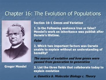PPT – Chapter 16: The Evolution of Populations PowerPoint presentation ...