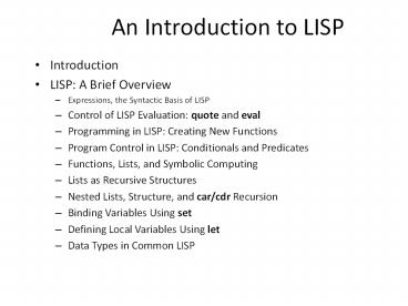An Introduction to LISP presentation | free to download