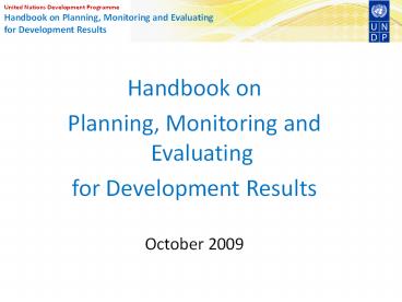 United Nations Development Programme Handbook on Planning, Monitoring ...