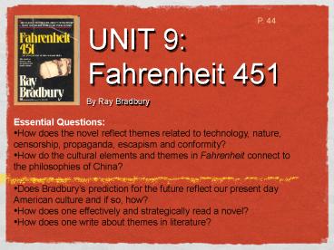 PPT – UNIT 9: Fahrenheit 451 PowerPoint presentation | free to view ...