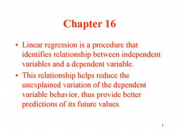 PPT – Linear regression is a procedure that identifies relationship ...