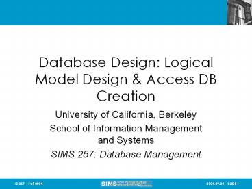 PPT – Database Design: Logical Model Design PowerPoint presentation ...