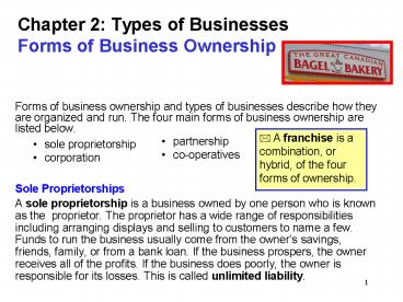 Chapter 2: Types of Businesses Forms of Business Ownership presentation ...