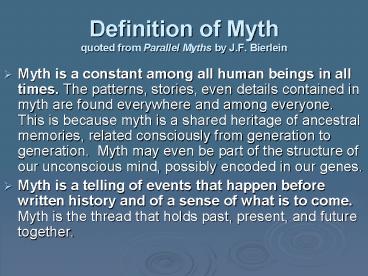 Definition of Myth quoted from Parallel Myths by J.F. Bierlein ...