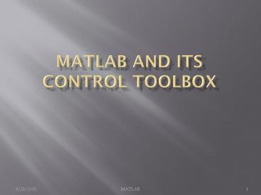 MATLAB and its Control Toolbox presentation | free to view