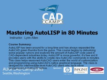 AutoLISP in 90 minutes or less! presentation | free to download