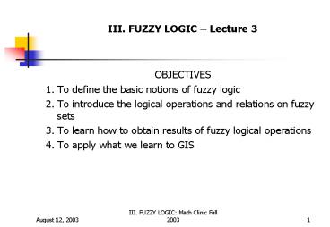 PPT – III. FUZZY LOGIC PowerPoint presentation | free to download - id ...
