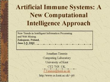 Artificial Immune Systems: A New Computational Intelligence Approach ...