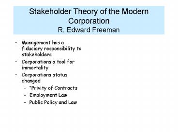 Stakeholder Theory of the Modern Corporation R. Edward Freeman ...