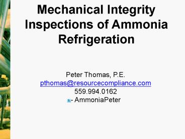 Mechanical Integrity Inspections of Ammonia Refrigeration presentation ...