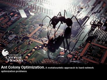 Ant Colony Optimization. A metaheuristic approach to hard network optimization problems ...