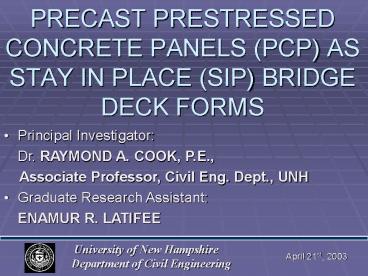 PPT – PRECAST PRESTRESSED CONCRETE PANELS (PCP) AS STAY IN PLACE (SIP ...