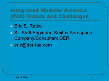 Integrated Modular Avionics (IMA) Trends and Challenges presentation ...