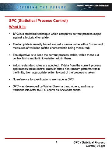 SPC (Statistical Process Control) presentation | free to view