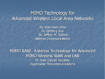 MIMO Technology for Advanced Wireless Local Area Networks presentation ...