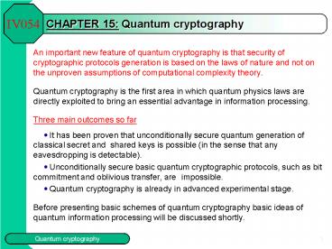CHAPTER 15: Quantum cryptography presentation | free to download