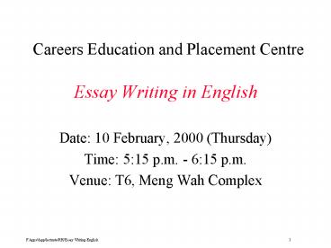 PPT – Essay Writing in English PowerPoint presentation | free to view ...