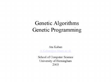 PPT – Genetic Algorithms Genetic Programming PowerPoint presentation ...