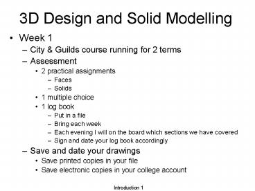 PPT – 3D Design and Solid Modelling PowerPoint presentation | free to ...