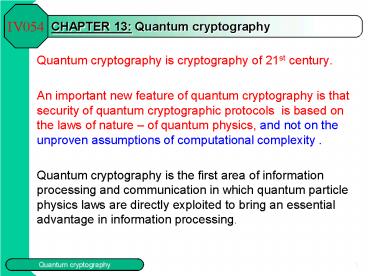 CHAPTER 13: Quantum cryptography presentation | free to download