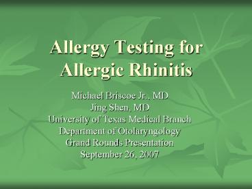 PPT – Allergy Testing for Allergic Rhinitis PowerPoint presentation ...