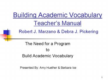 PPT – Building Academic Vocabulary Teacher PowerPoint presentation ...