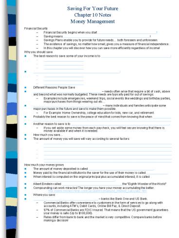 PPT – Saving For Your Future Chapter 10 Notes Money Management ...