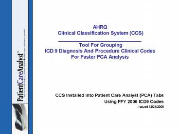 AHRQ Clinical Classification System (CCS ...