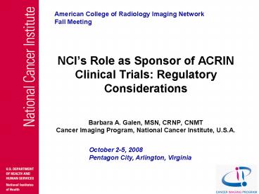 NCI presentation | free to view