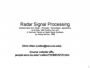 PPT – Radar Signal Processing [material taken from Radar PowerPoint presentation | free to view ...