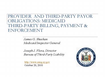 PROVIDER AND THIRD-PARTY PAYOR OBLIGATIONS: MEDICAID THIRD-PARTY ...