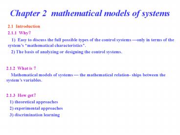 Chapter 2 mathematical models of systems presentation | free to view