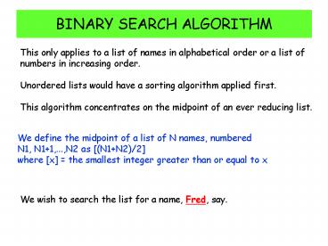 PPT – BINARY SEARCH ALGORITHM PowerPoint presentation | free to ...