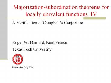 Majorization-subordination theorems for locally univalent functions. IV presentation | free to ...