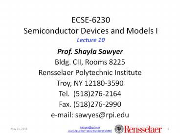 ECSE-6230 Semiconductor Devices and Models I Lecture 10 presentation | free to view