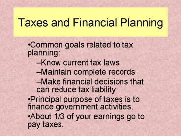 Taxes and Financial Planning presentation | free to view