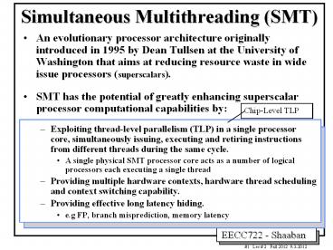 PPT – Simultaneous Multithreading (SMT) PowerPoint presentation | free ...