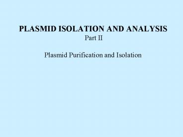 PPT – PLASMID ISOLATION AND ANALYSIS Part II Plasmid Purification and Isolation PowerPoint ...