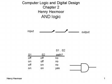 Computer Logic and Digital Design Chapter 2 Henry Hexmoor AND logic ...