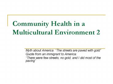 Community Health in a Multicultural Environment 2 presentation | free ...