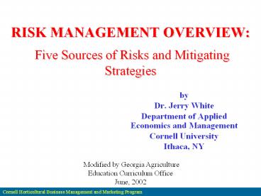 RISK MANAGEMENT OVERVIEW: Five Sources of Risks and Mitigating ...