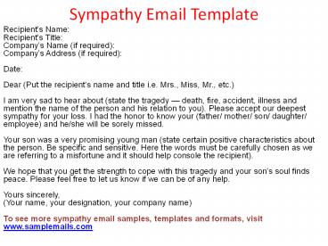 Sympathy Email Template presentation | free to download