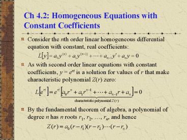 Ch 4.2: Homogeneous Equations with Constant Coefficients presentation ...